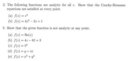 Solved 2. The following functions are analytic for all z. | Chegg.com