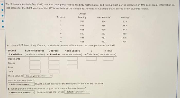 Solved The Scholastic Aptitude Test (SAT) contains three | Chegg.com