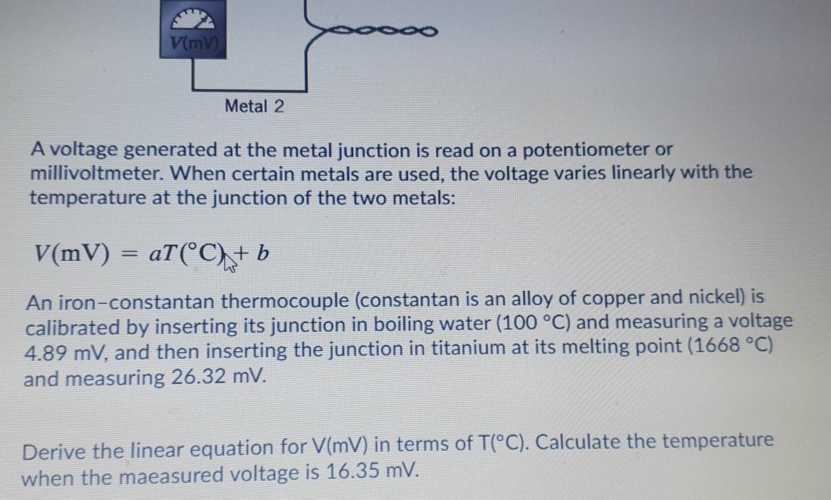 Solved V(mv) Metal 2 A voltage generated at the metal | Chegg.com