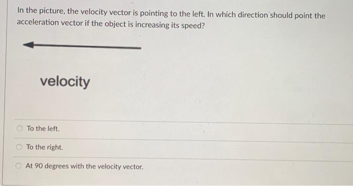 Solved In the picture, the velocity vector is pointing to | Chegg.com
