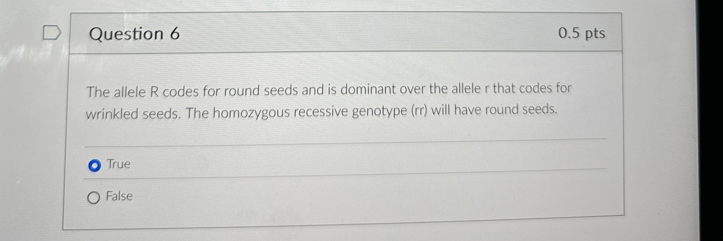 Solved Question 60.5 ﻿ptsThe allele R ﻿codes for round seeds | Chegg.com