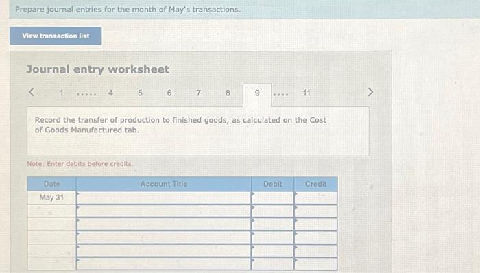 Prepare journal entries for the month of May's | Chegg.com