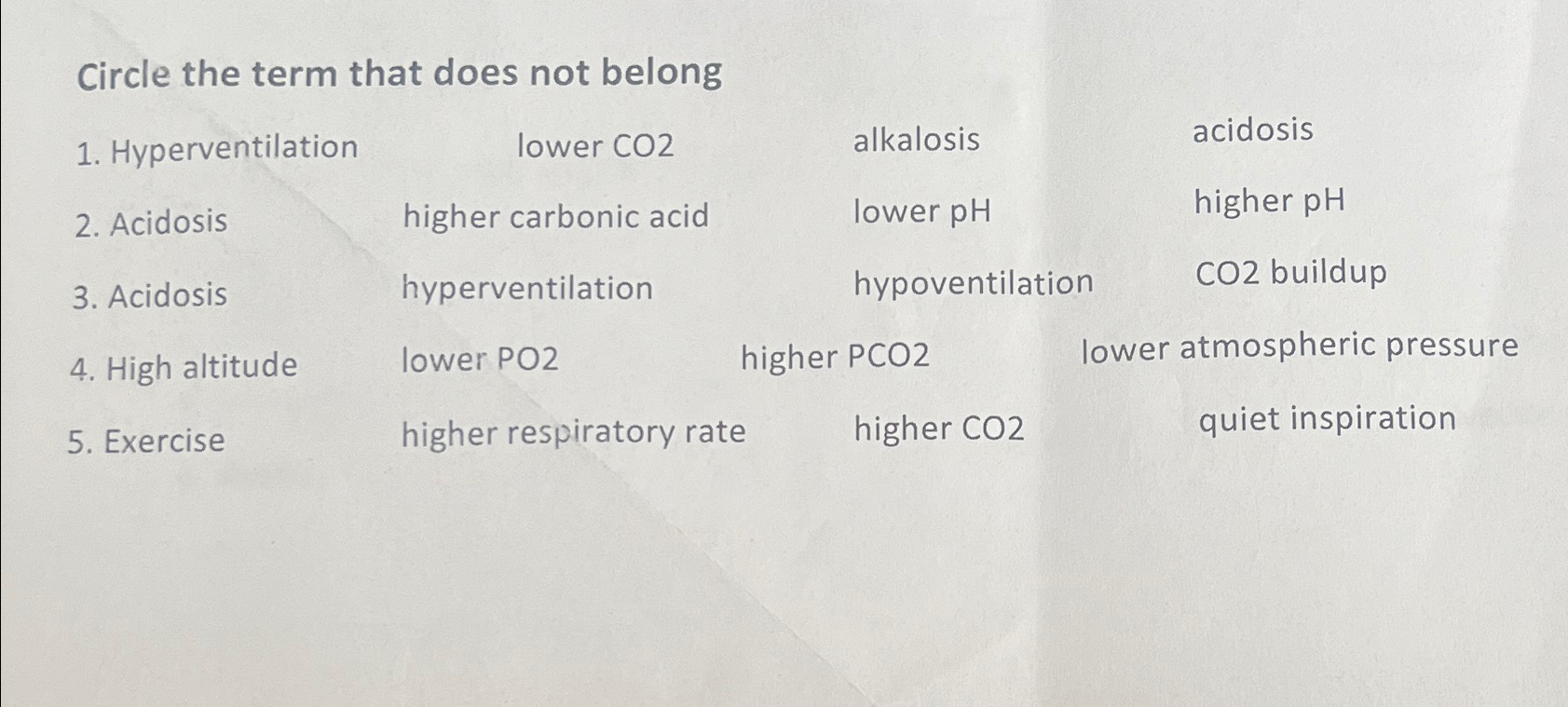 Solved Circle the term that does not belong\table[[1. | Chegg.com