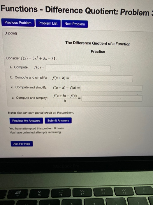 Solved Functions - Difference Quotient: Problem = Previous | Chegg.com