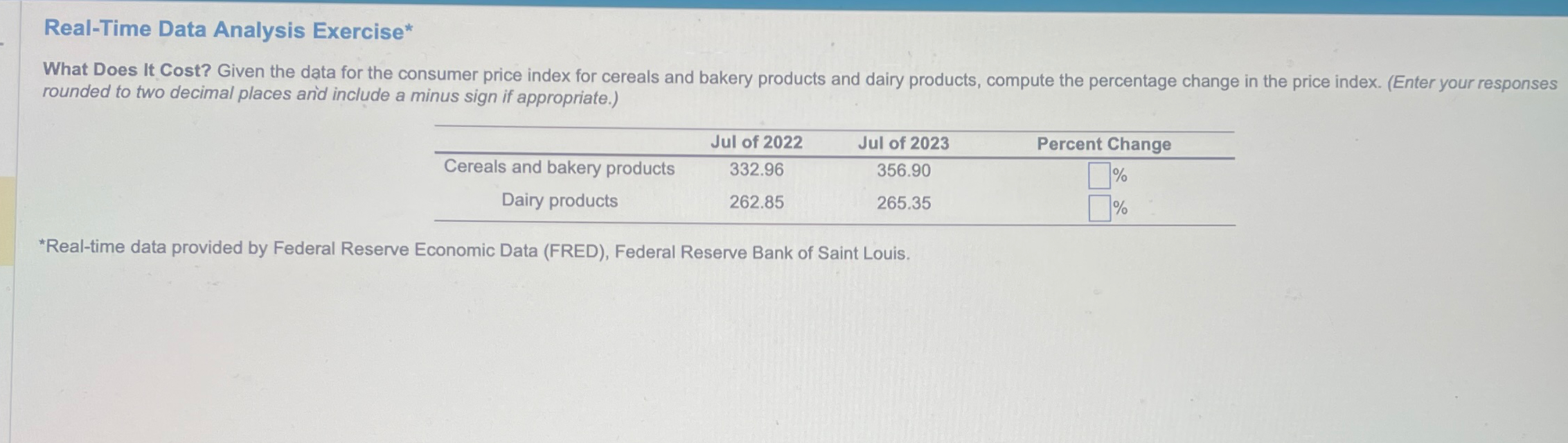 Solved Real-Time Data Analysis Exercise*What Does it Cost? | Chegg.com