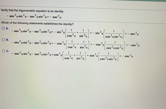 Solved Verify that the trigonometric equation is an | Chegg.com
