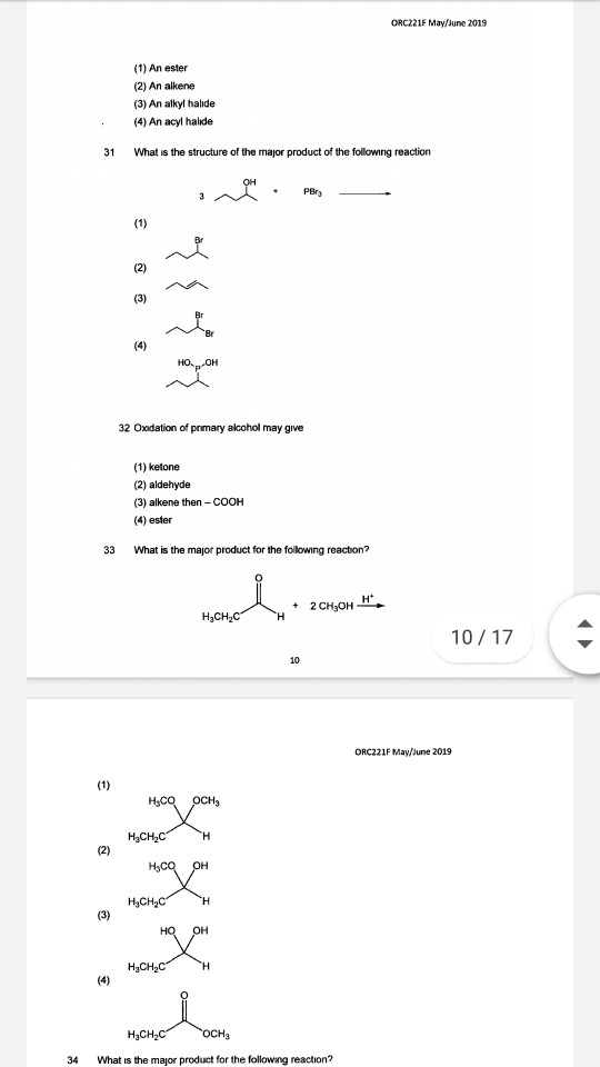 Solved ORC221F May/June 2019 (1) An ester (2) An alkene (3) | Chegg.com Solved ORC221F May/June 2019 (1) An ester (2) An alkene (3) | Chegg.com