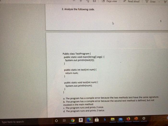 Solved 1.Analyze the following code. Public class Test | Chegg.com