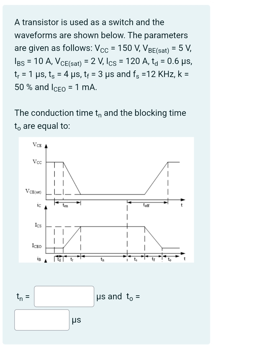Solved A transistor is used as a switch and the waveforms | Chegg.com