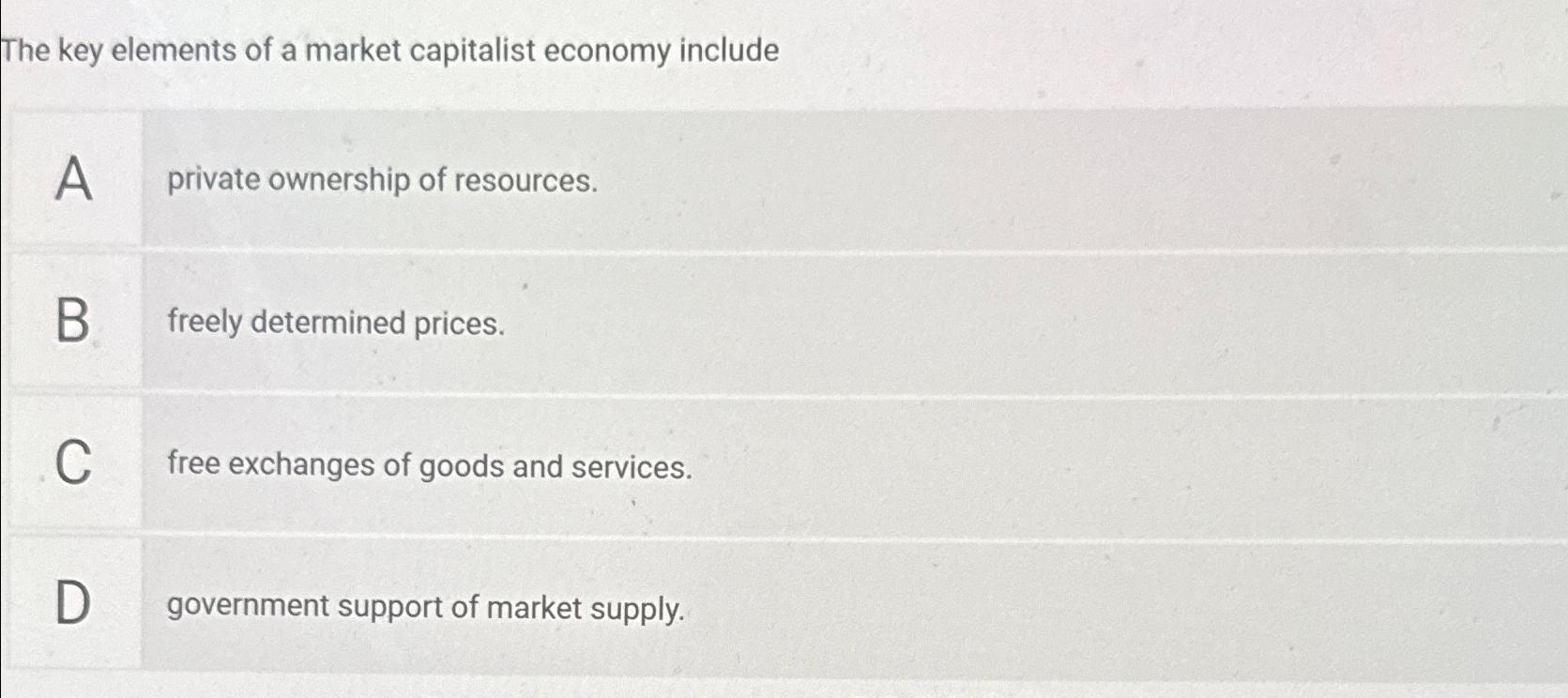 Solved The key elements of a market capitalist economy | Chegg.com