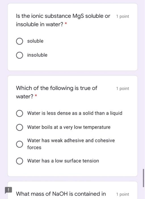 Solved Is the ionic substance MgS soluble or insoluble in | Chegg.com