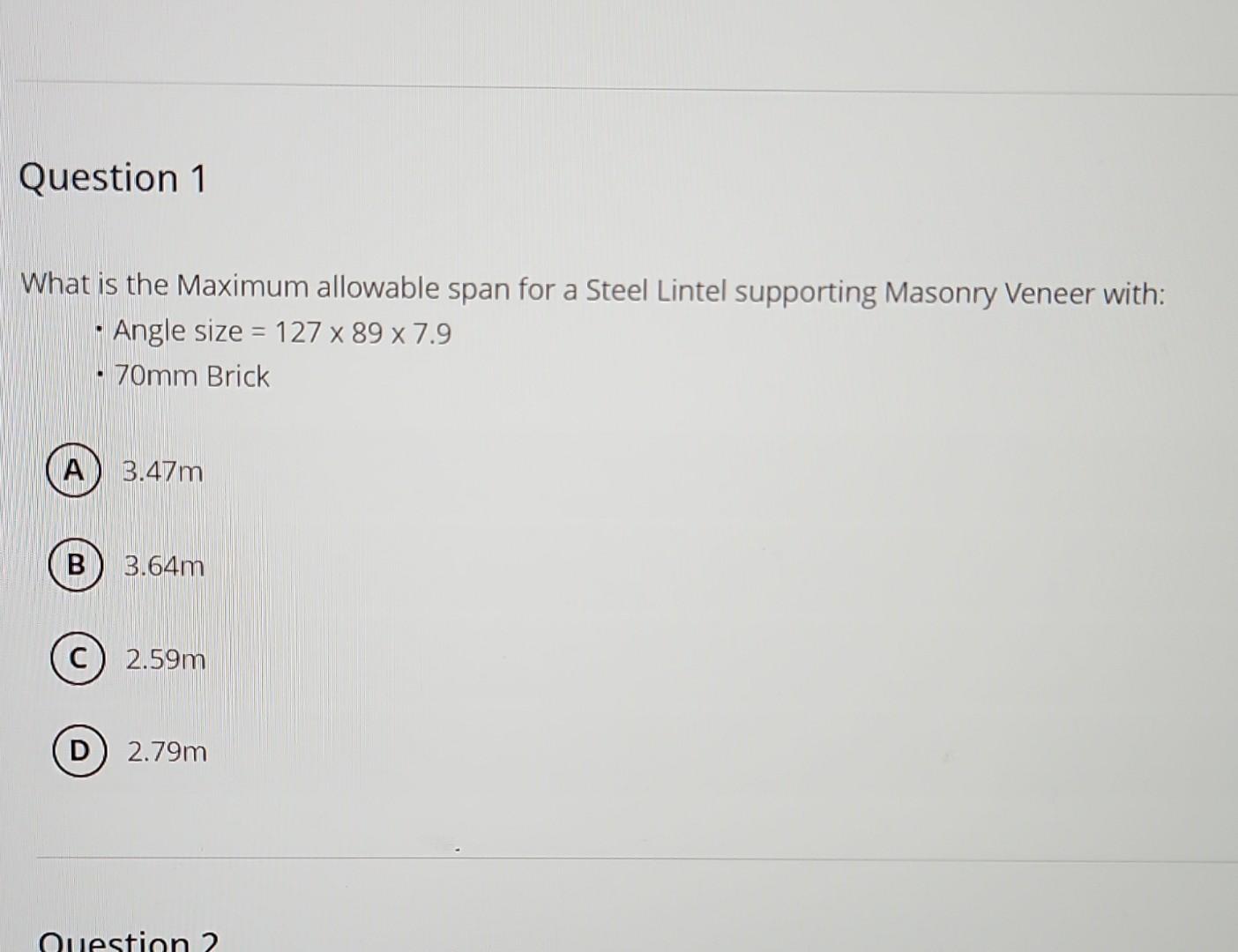 Solved What is the Maximum allowable span for a Steel Lintel | Chegg.com