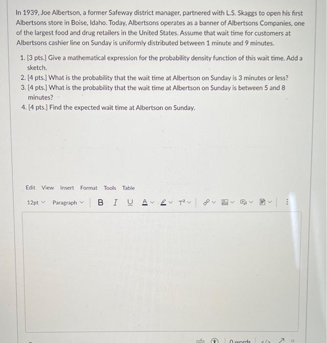 Solved In 1939, Joe Albertson, a former Safeway district | Chegg.com