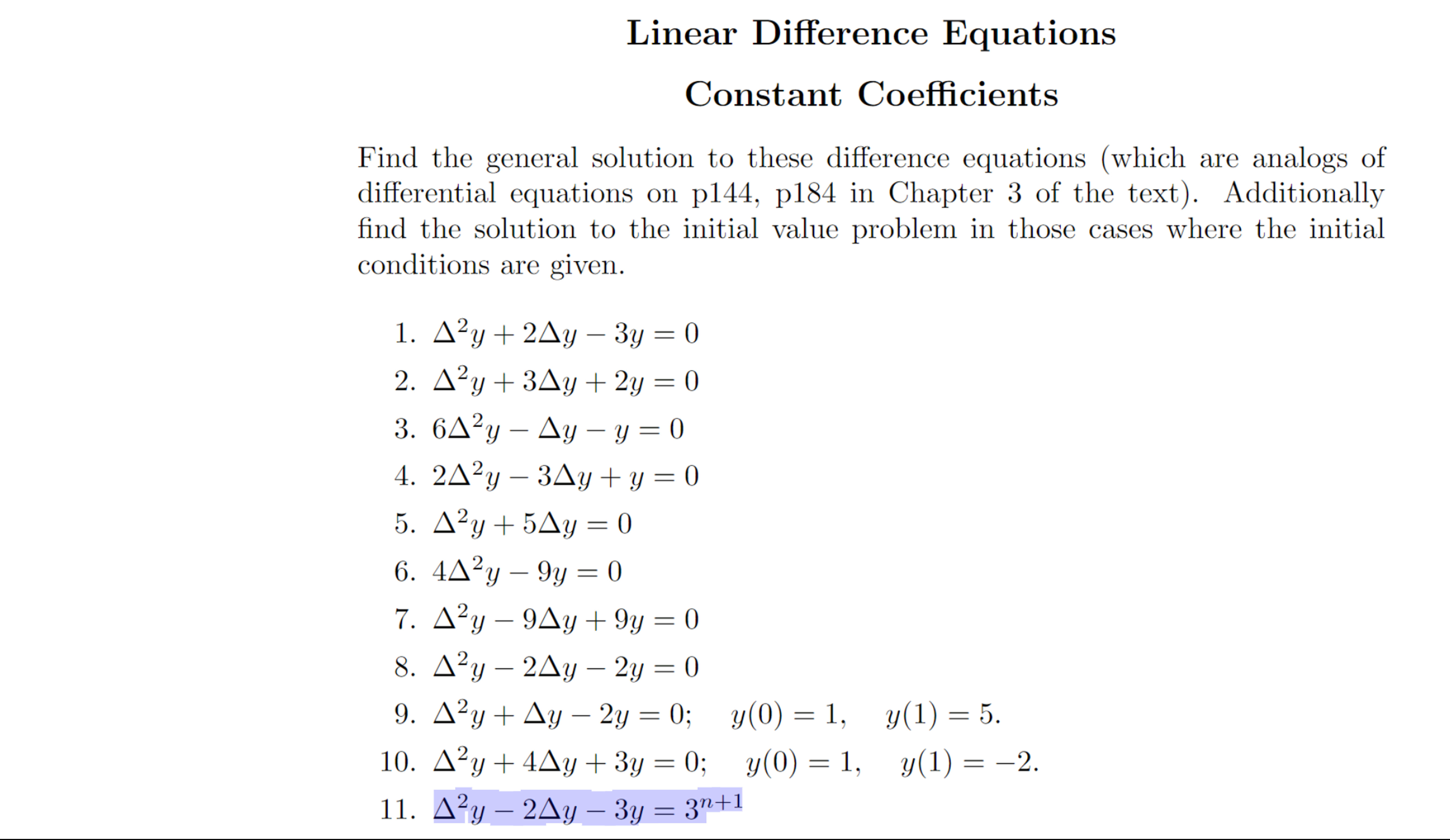 Linear Difference Equations Constant Coefficients | Chegg.com