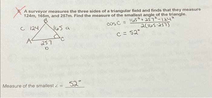 Solved A surveyor measures the three sides of a triangular | Chegg.com