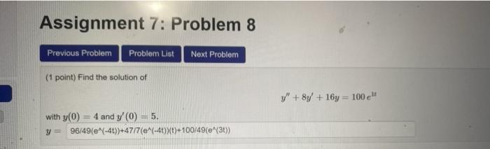 Solved Assignment 7: Problem 8 Previous Problem Problem List | Chegg.com