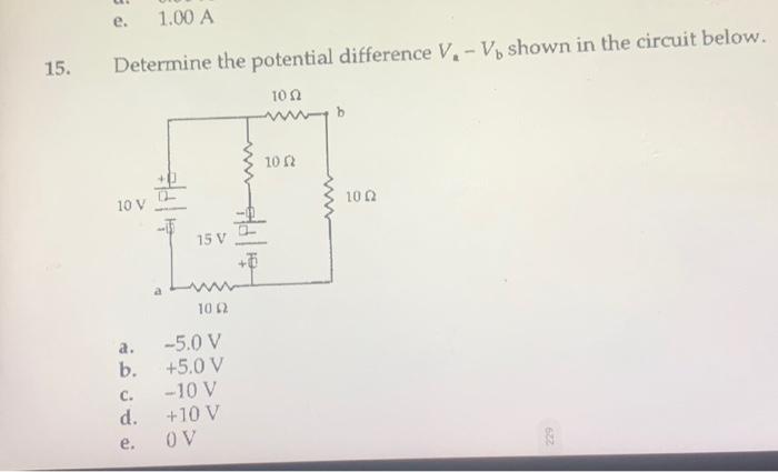 Solved 15. Determine the potential difference Va−Vb shown in | Chegg.com