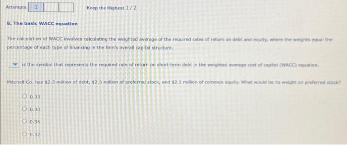 Solved B. The basic WACC equation The calculation of WACC | Chegg.com