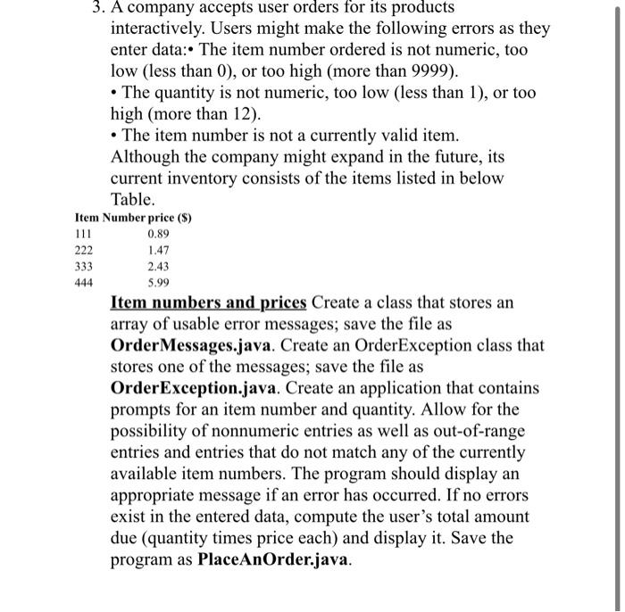 Solved 3. A company accepts user orders for its products | Chegg.com