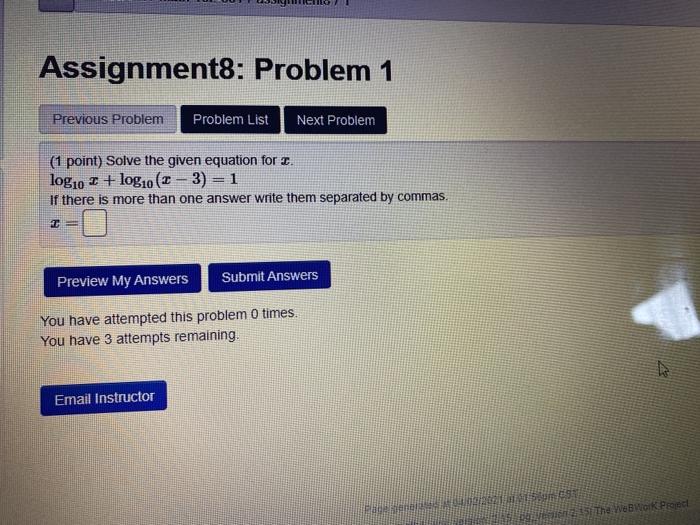 Solved Assignment8 Problem 1 Previous Problem Problem List 7983