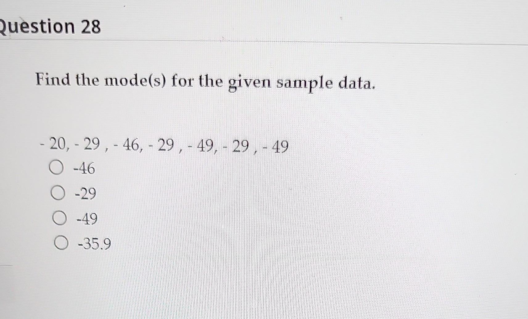 Solved Find the mode(s) for the given sample data. | Chegg.com