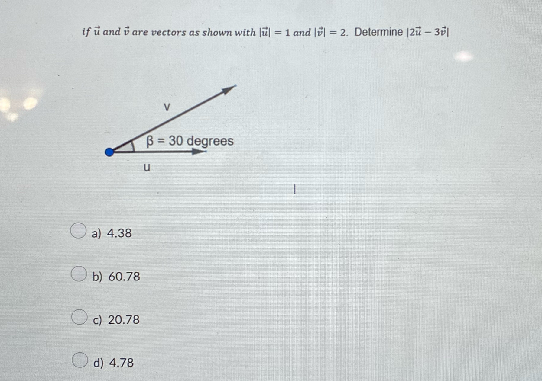 Solved if vec(u) ﻿and vec(v) ﻿are vectors as shown with | Chegg.com