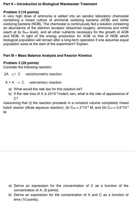 Solved Part II - Introduction to Biological Wastewater | Chegg.com