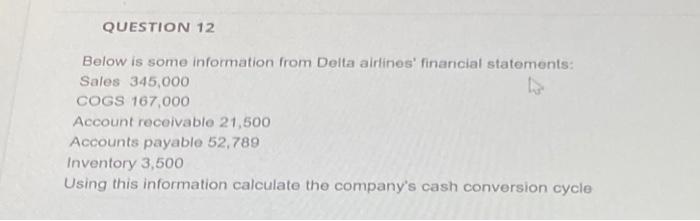 Solved QUESTION 12 Below is some information from Delta | Chegg.com