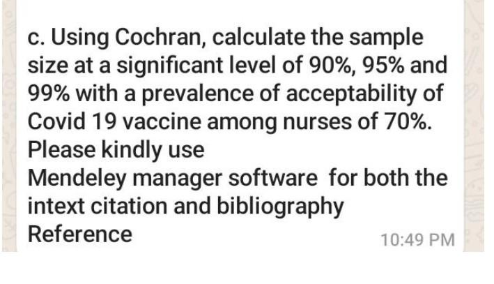 Solved c. Using Cochran, calculate the sample size at a | Chegg.com