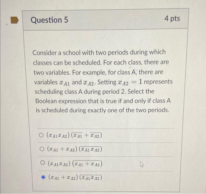 Solved Question 5 4 pts Consider a school with two periods | Chegg.com