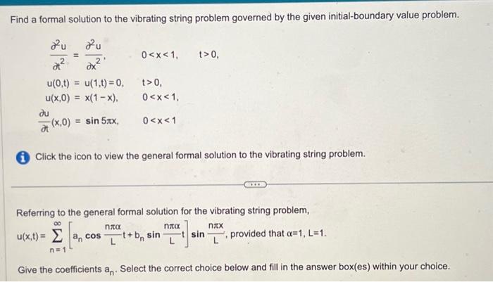 Solved Find A Formal Solution To The Vibrating String 