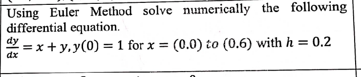 Solved Using Euler Method Solve Numerically The Following