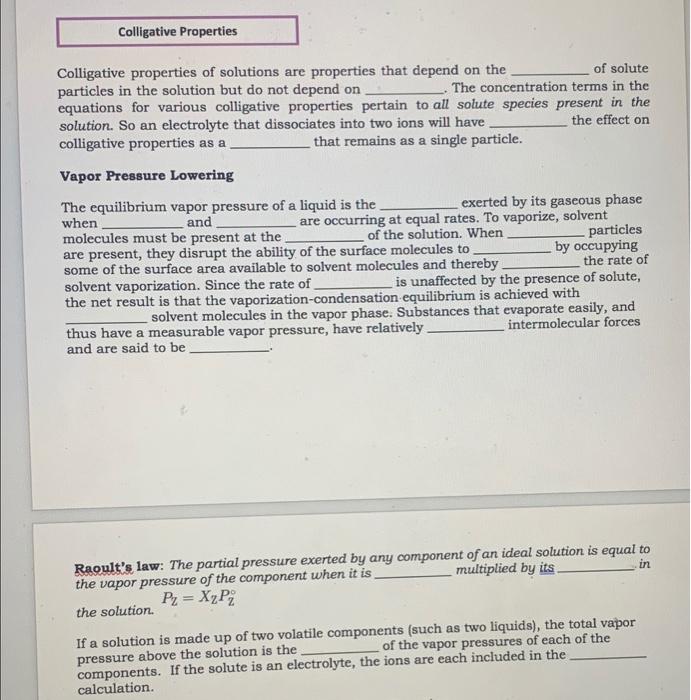 Solved Colligative Properties Colligative properties of | Chegg.com