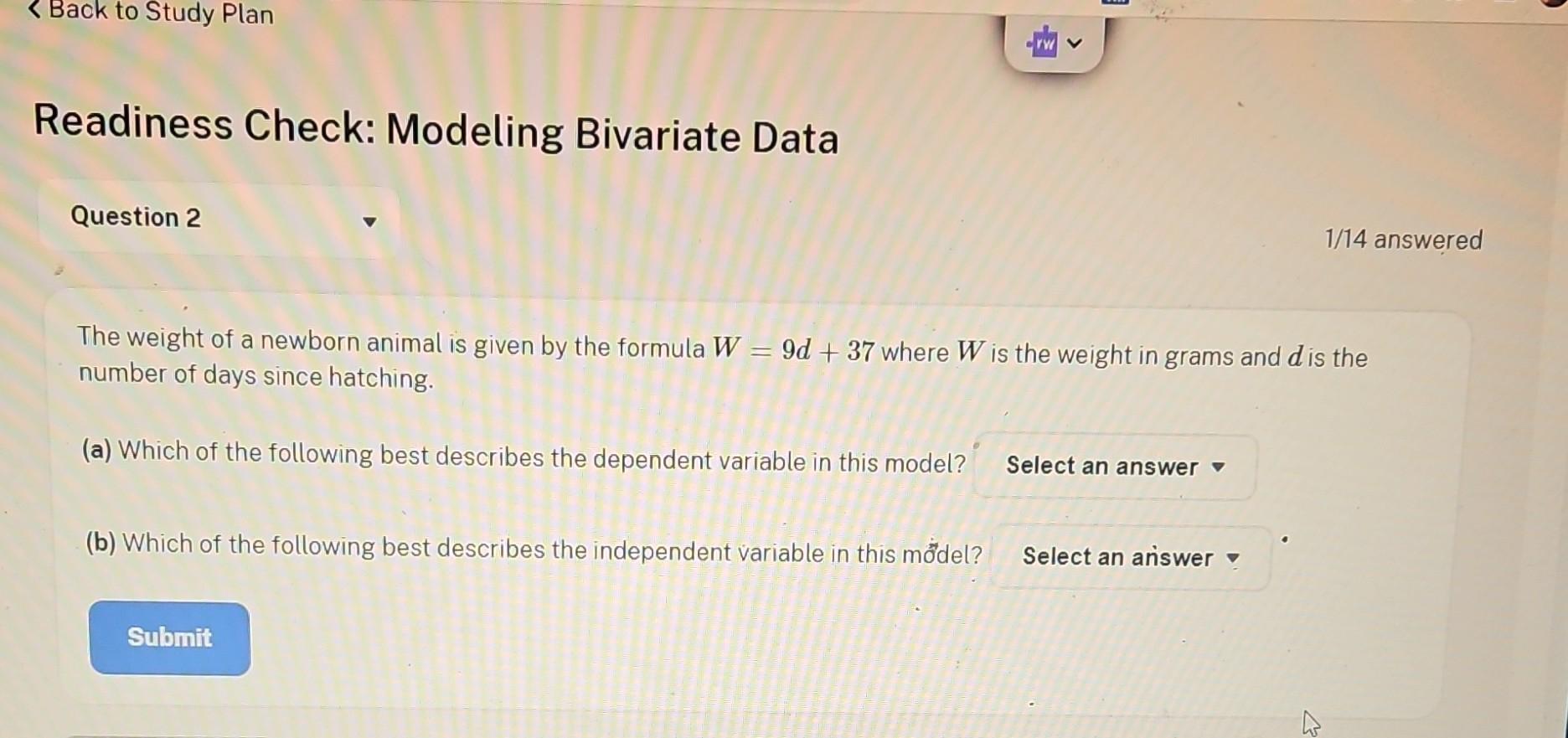 Solved Readiness Check: Modeling Bivariate Data Question 2 | Chegg.com