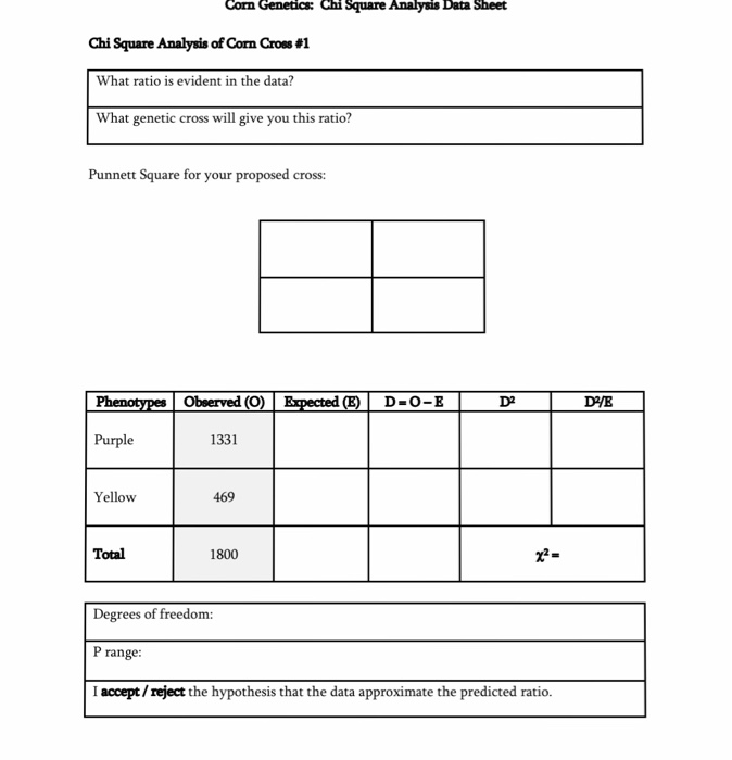 Com Genetics: Chi Square Analysis Data Sheet Chi | Chegg.com