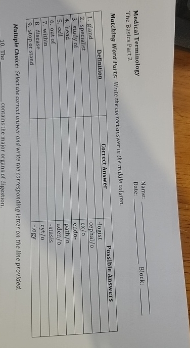 Solved Medical TerminologyThe Basics Part 2Name: q,Date: | Chegg.com