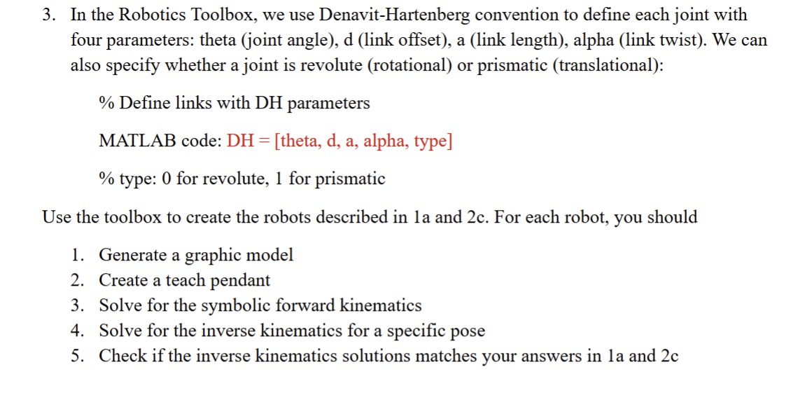 3. ﻿In the Robotics Toolbox, we use | Chegg.com