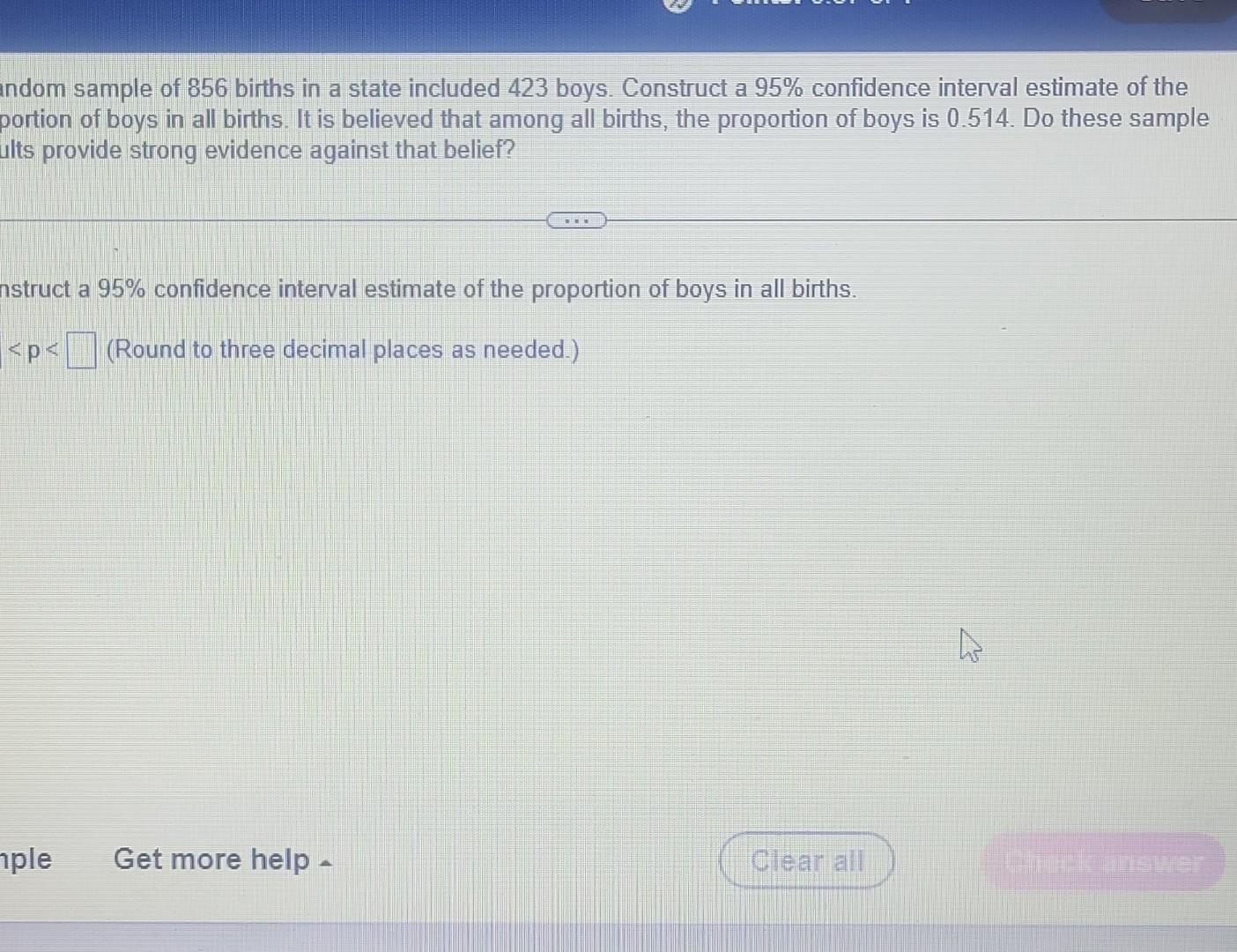 Solved ndom sample of 856 births in a state included 423 | Chegg.com