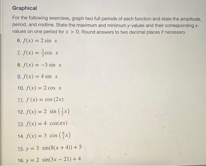 Solved For the following exercises, graph two full periods | Chegg.com
