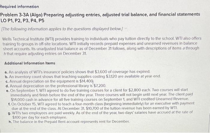 Solved Required information Problem 3-3A (Algo) Preparing | Chegg.com
