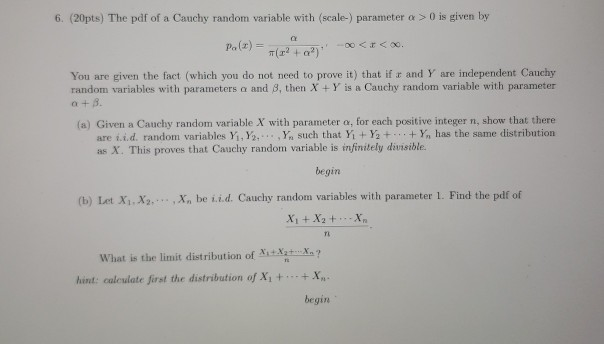 Solved The pdf of a Cauchy random variable with (scale-) | Chegg.com