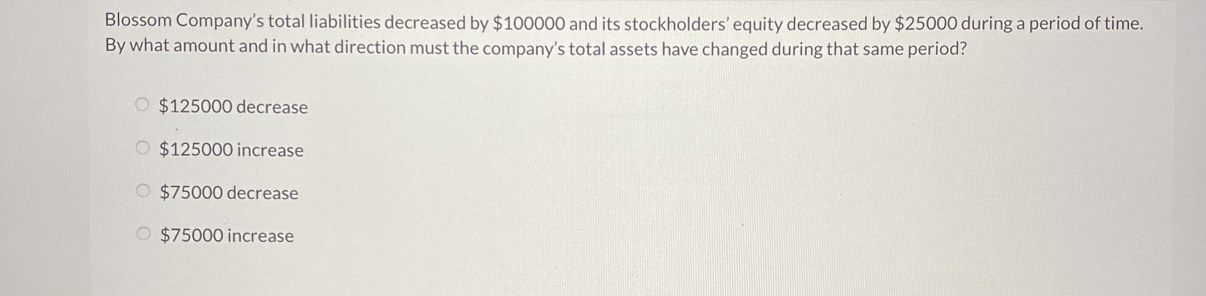 Solved Blossom Company's total liabilities decreased by | Chegg.com