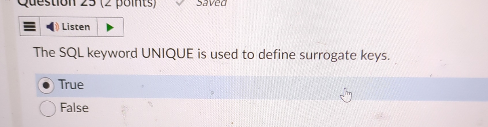 Solved ListenThe SQL keyword UNIQUE is used to define | Chegg.com