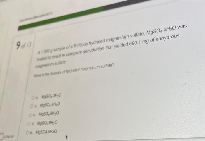 Solved 9o13 41.000 sample ol a fictitious hydrated magnesium | Chegg.com