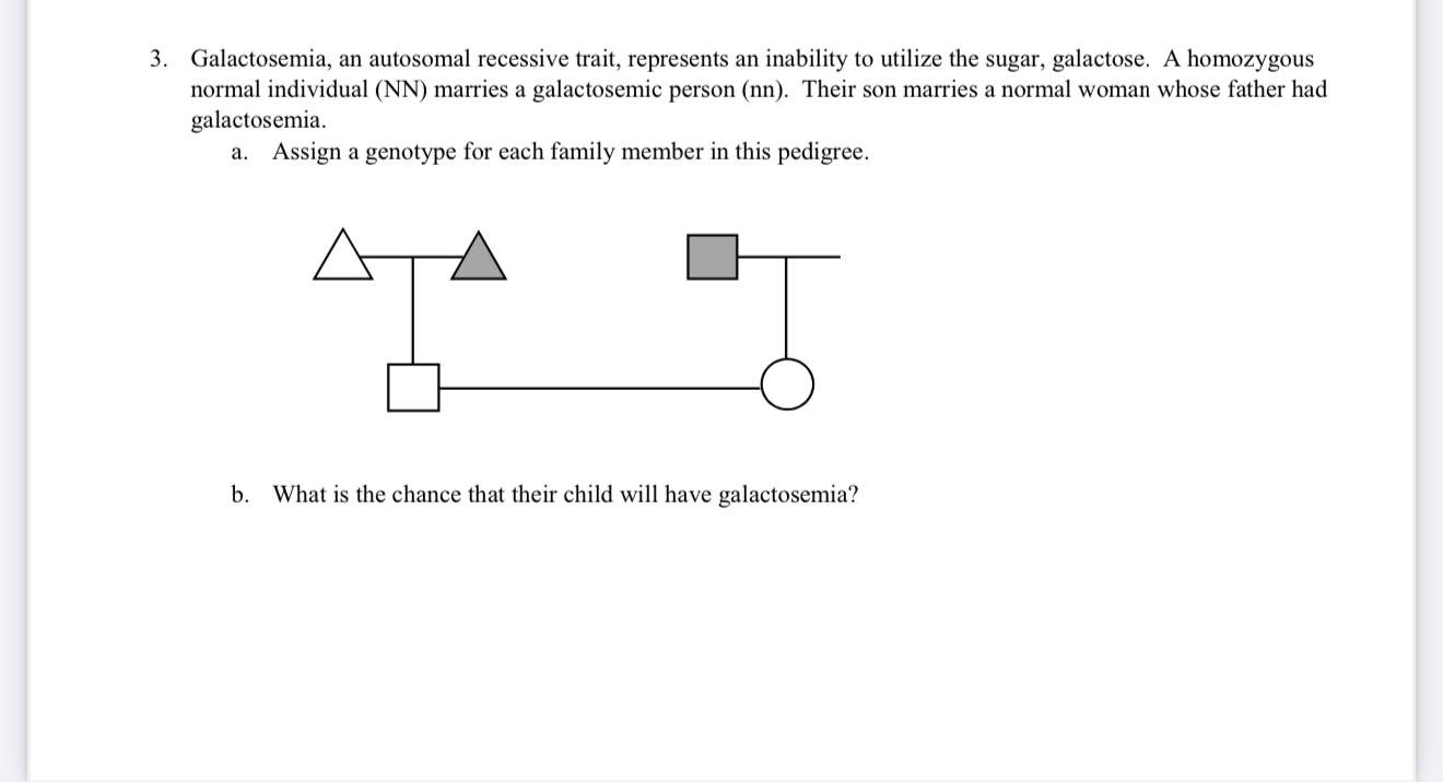 Solved Galactosemia, an autosomal recessive trait, | Chegg.com