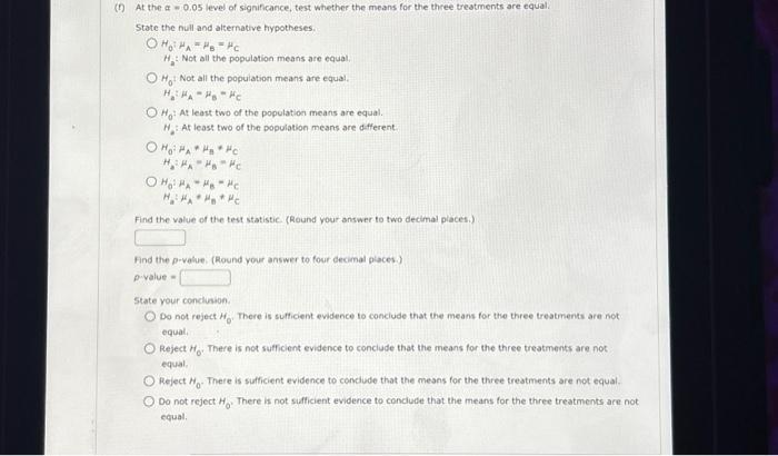 Solved (a) Compute the sum of squares between treatments (b) | Chegg.com