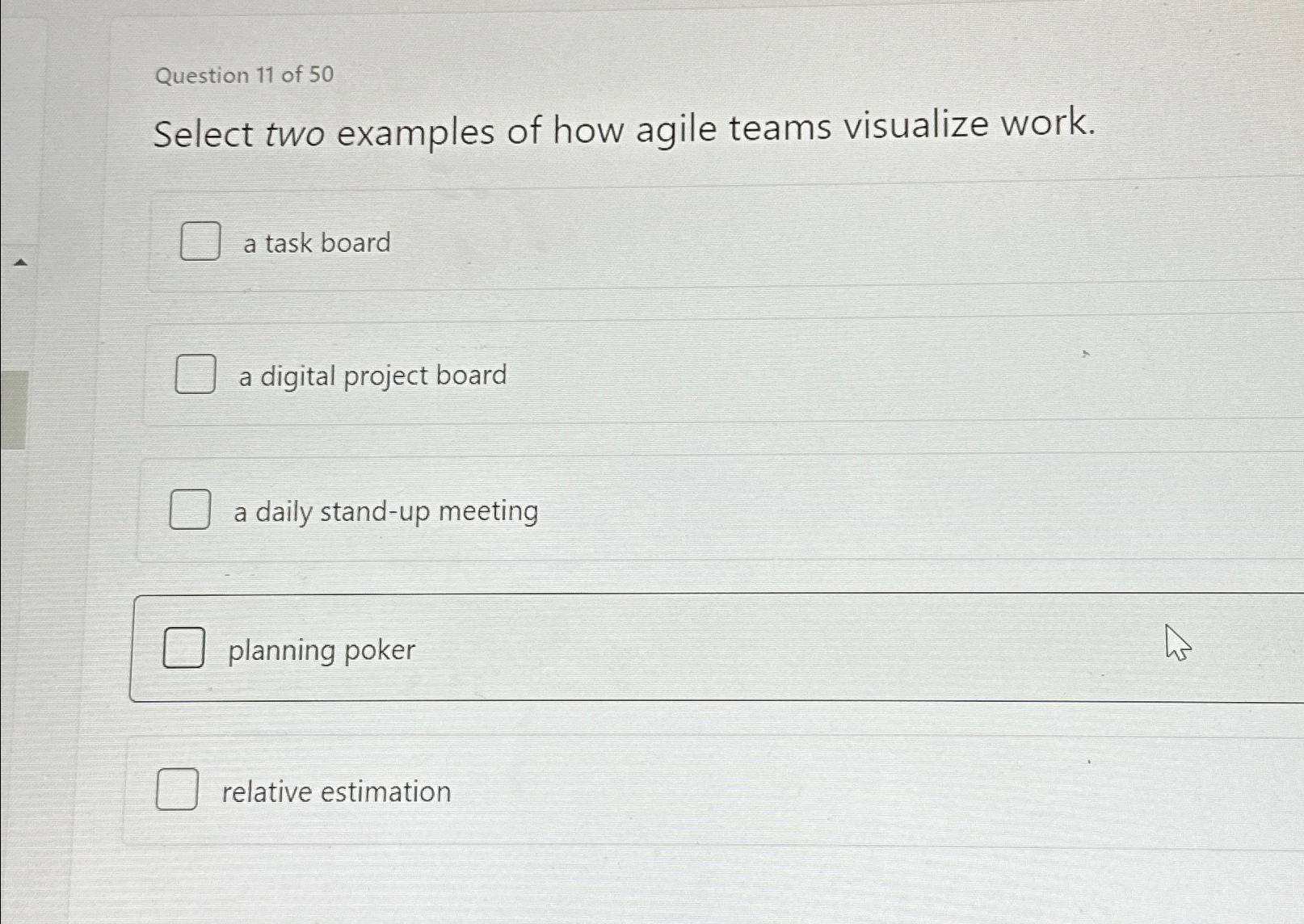 Solved Question 11 ﻿of 50Select two examples of how agile | Chegg.com