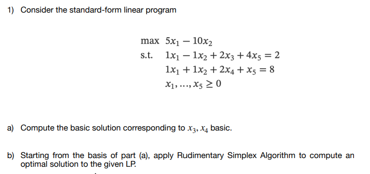 Consider the standard-form linear programmax,5x1-10x2 | Chegg.com