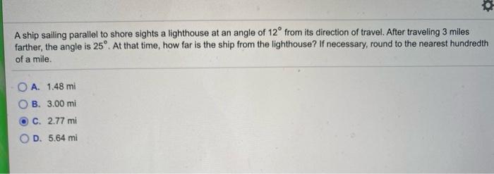 Solved A ship sailing parallel to shore sights a lighthouse | Chegg.com