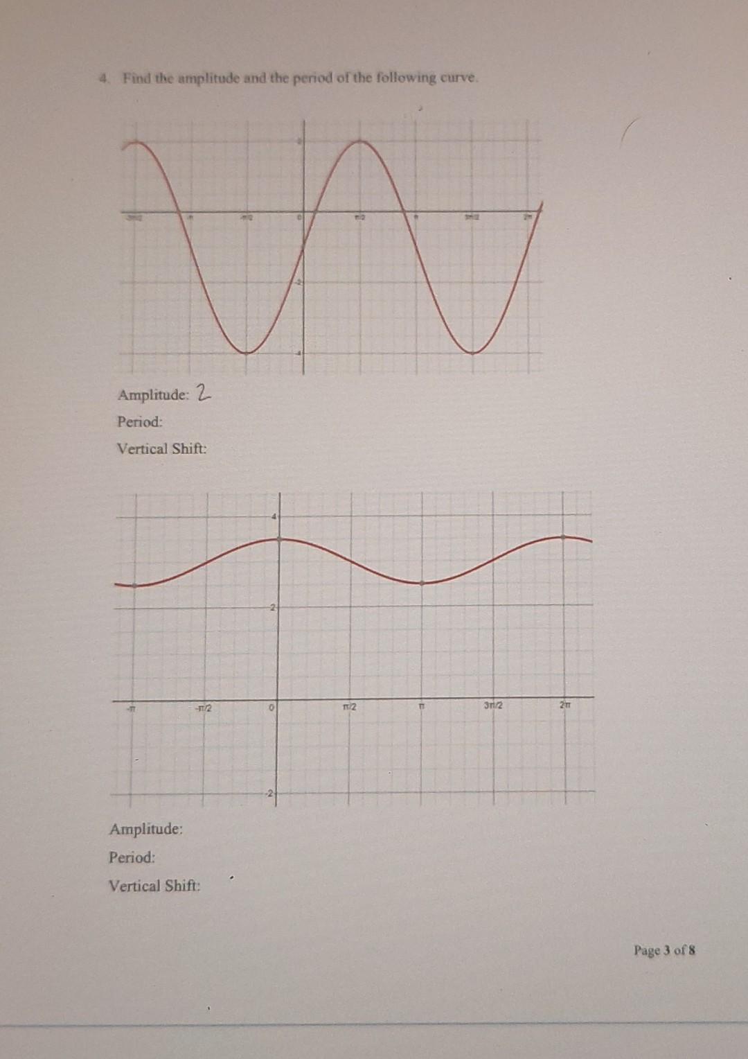 Solved 4. Find the amplitude and the period of the following | Chegg.com